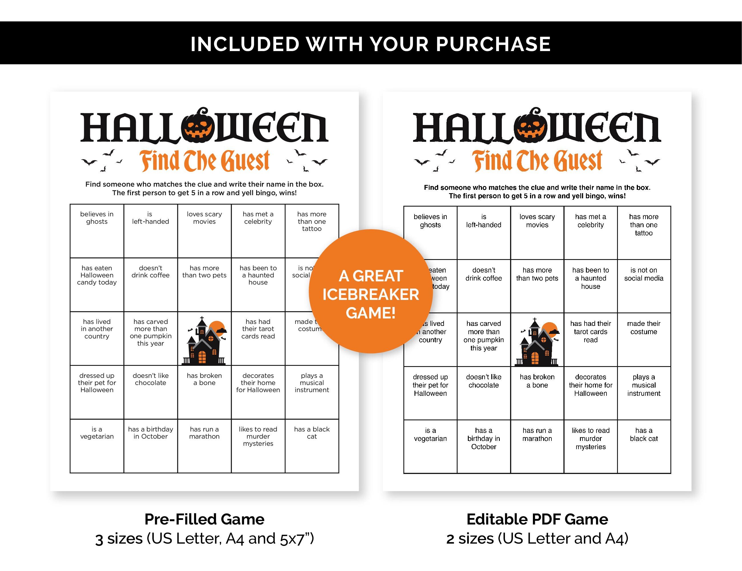Editable Halloween Find the Guest Bingo Game, Icebreaker Game for a ...