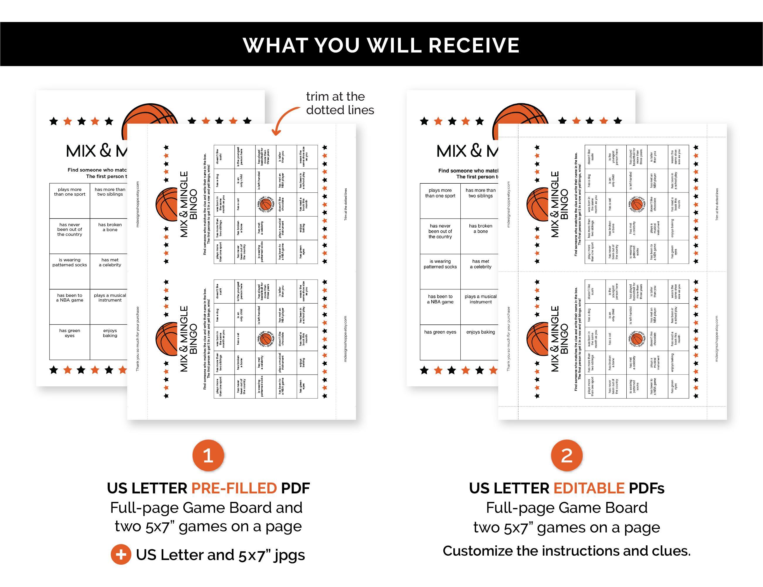 Editable Basketball Mix & Mingle Bingo, Basketball Team Building Game ...