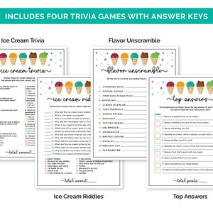 Ice Cream Party Games, Printable Games Bundle for an Ice Cream Social ...