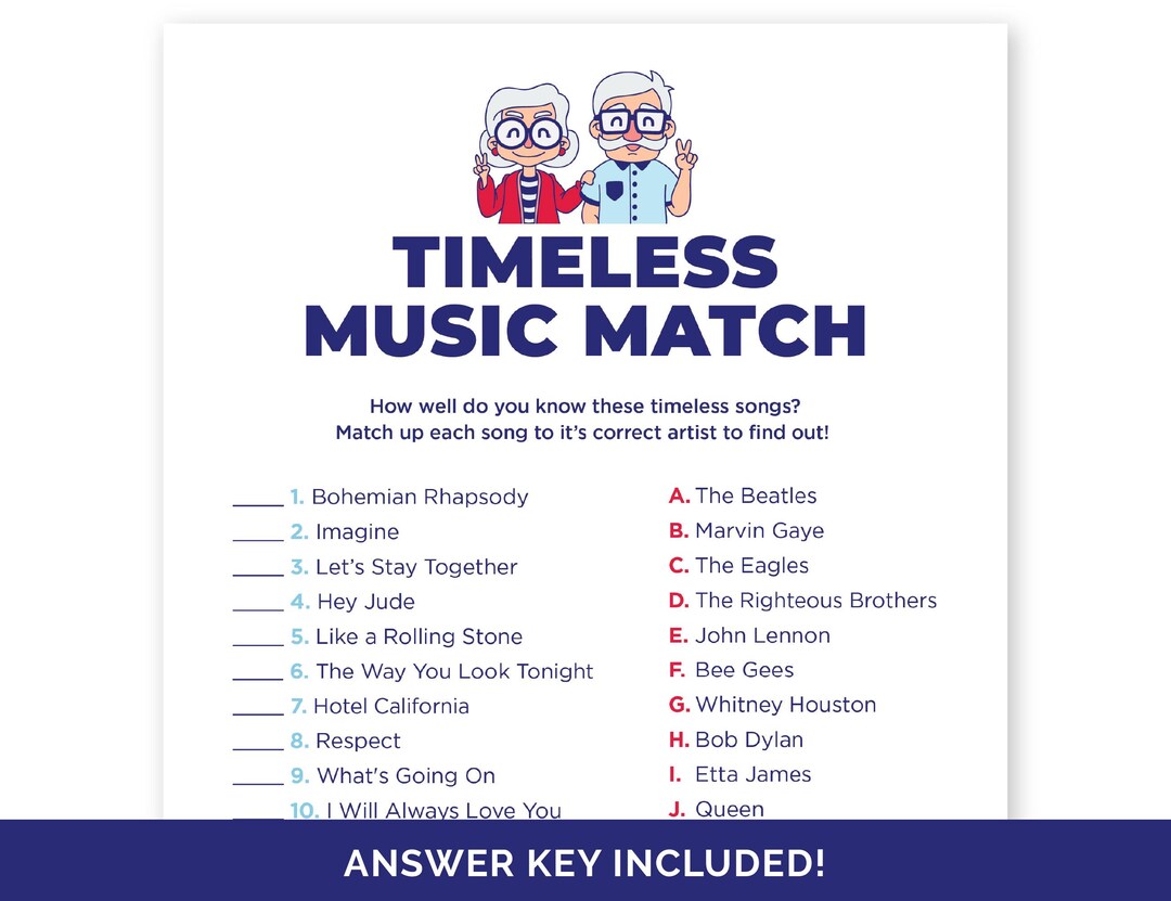 Senior Music Match Game, Timeless Music Trivia Game for Senior Citizens ...