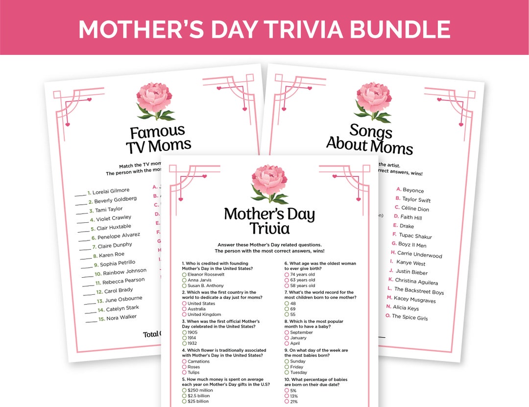 Mother's Day Trivia Games Bundle, Printable Mothers Day Trivia, Famous ...