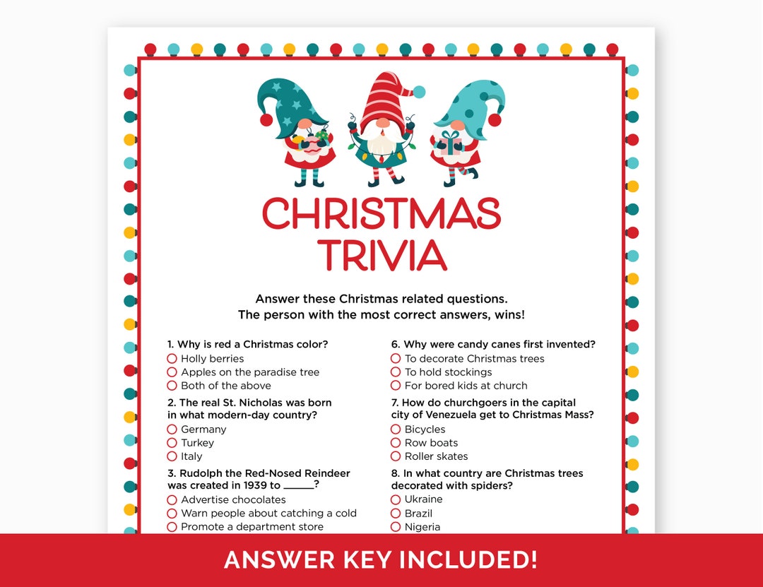 Christmas Trivia Game, Printable Quiz With Answers for a Family or ...