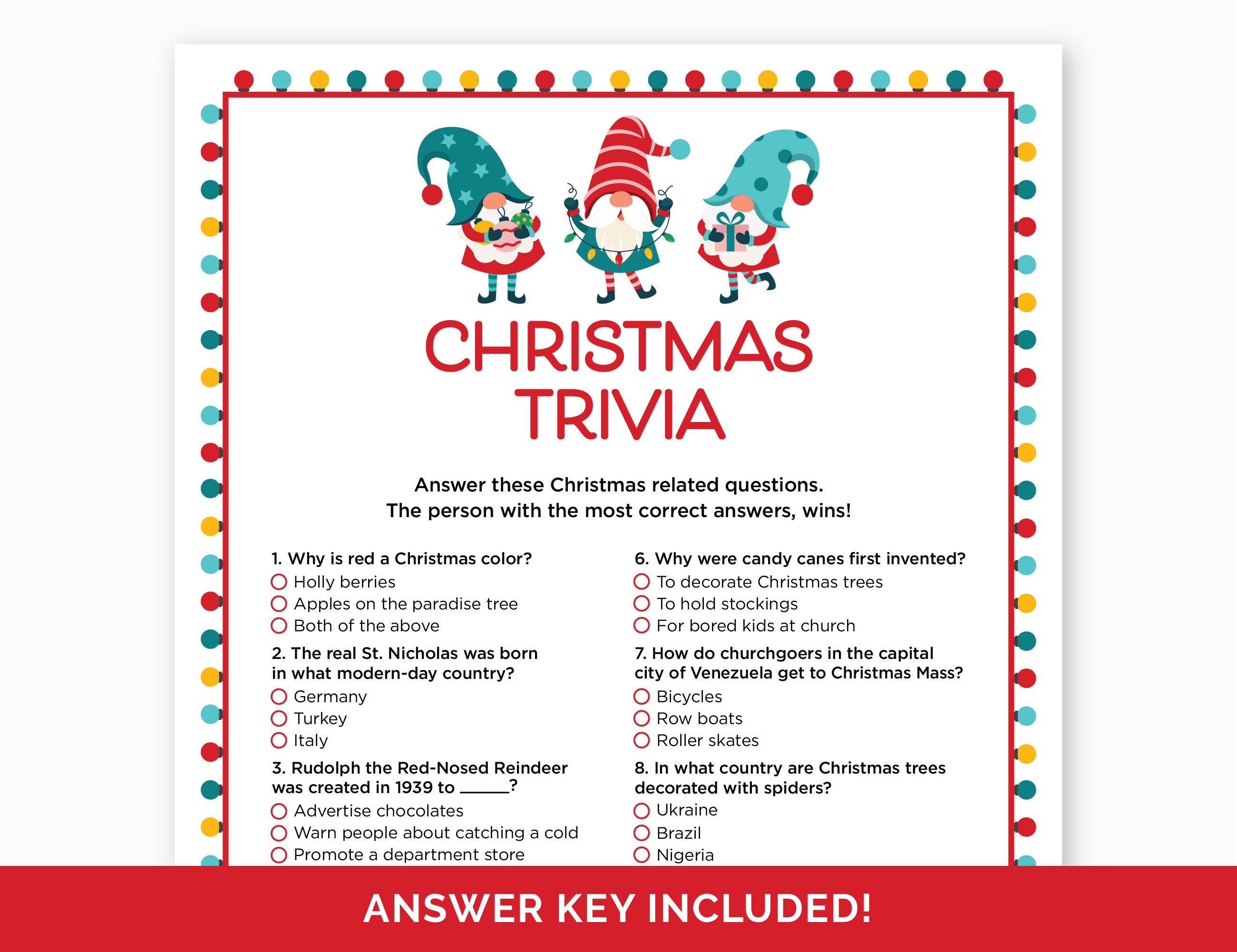 Christmas Trivia Game, Printable Quiz With Answers for a Family or ...