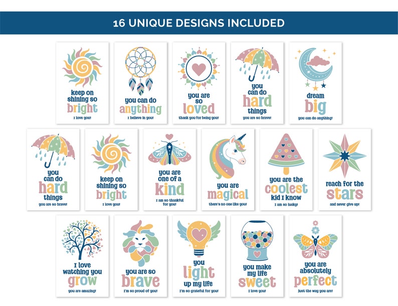 Boho Lunch Box Notes for Kids, Printable Motivational Lunch Notes ...