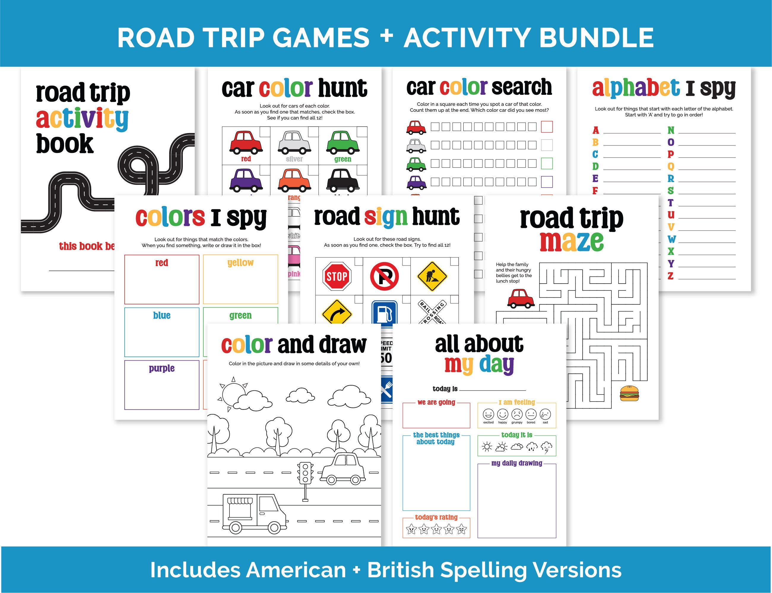 Road Trip Games for Kids, Printable Car Ride Activities, Road Trip ...