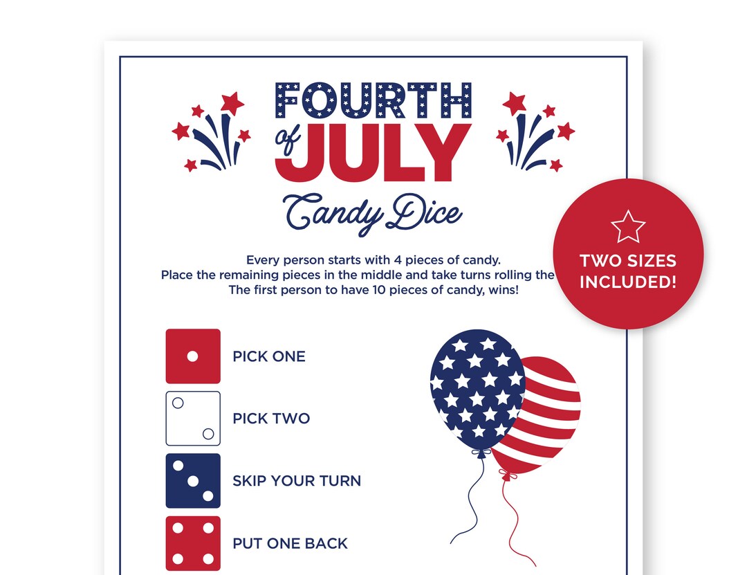 Fourth of July Candy Dice Game, Printable 4th of July Party Game for ...