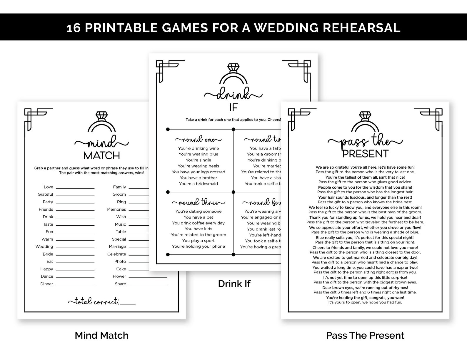 Wedding Rehearsal Games, Printable Games Bundle for a Rehearsal Dinner ...