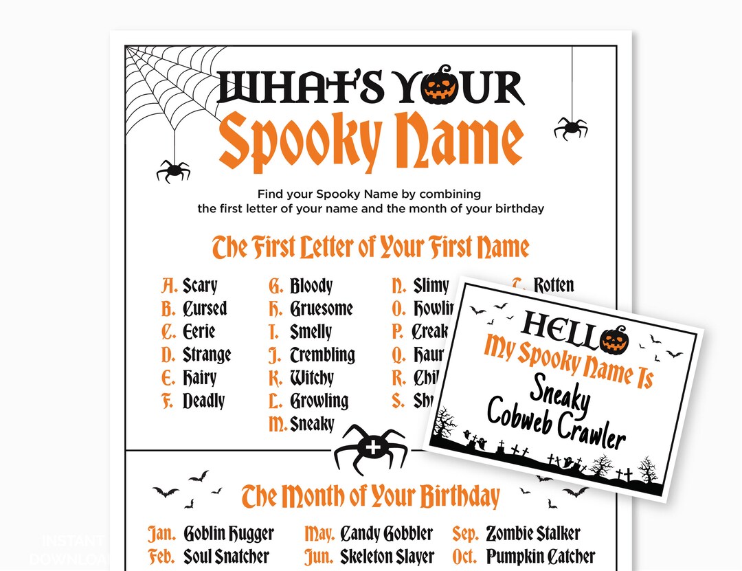 Halloween Name Game Printable What's Your Spooky Name - Etsy UK