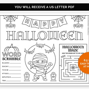 Halloween Coloring and Activity Page, Printable Kids Halloween Placemat ...