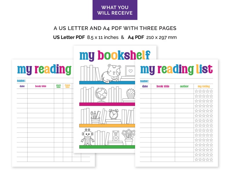 Reading Log for Kids, Printable Bookshelf Reading Tracker, Reading List ...