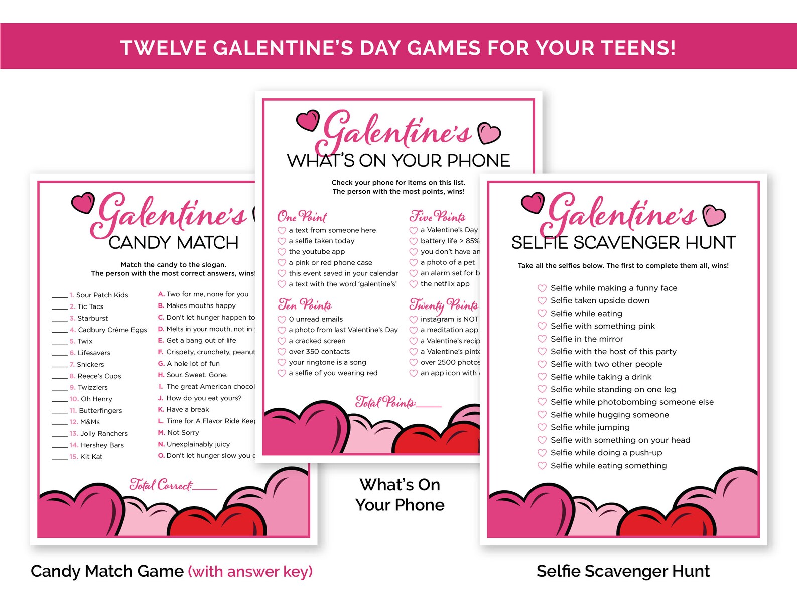 Galentine's Games for Teens, Printable Valentine's Day Games Bundle for ...