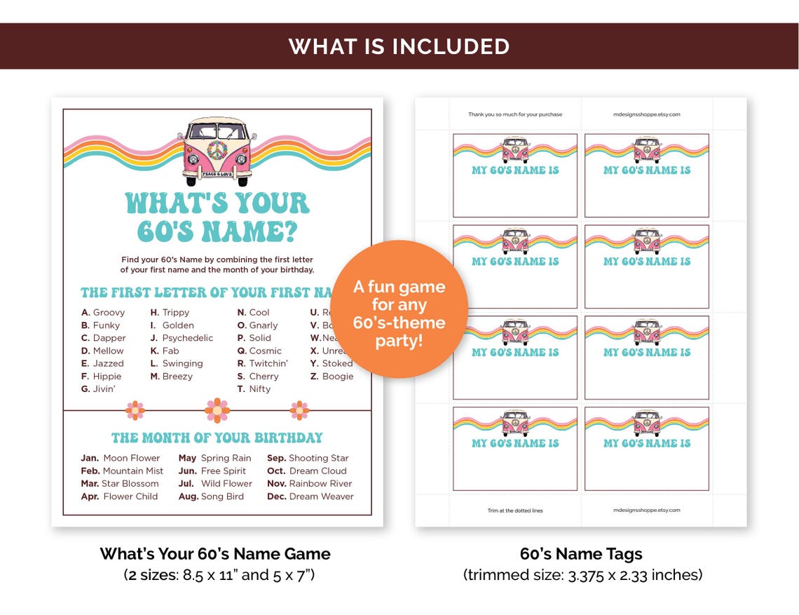 What's Your 60s Name, Printable Groovy 60s Party Game, 60s Name ...