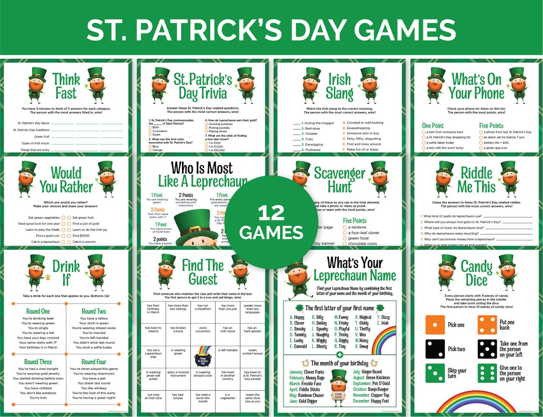 St. Patricks Day Games Bundle, Printable St. Patricks Day Party Games ...