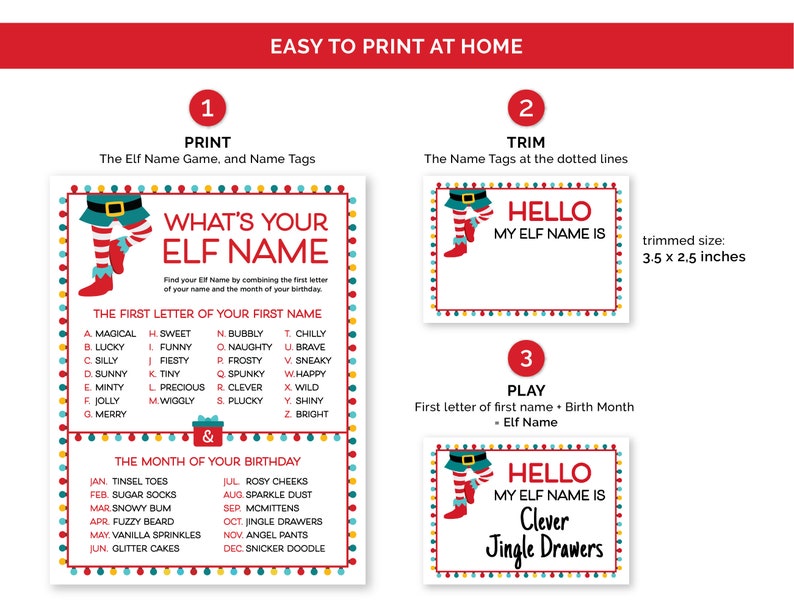 What's Your Elf Name Game, Printable Holiday Party Game for Kids and ...