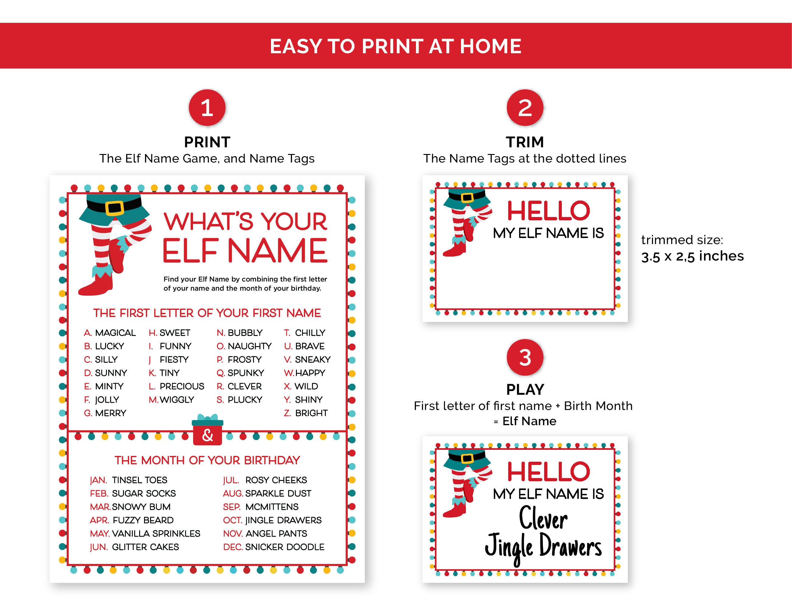 What's Your Elf Name Game, Printable Holiday Party Game for Kids and ...