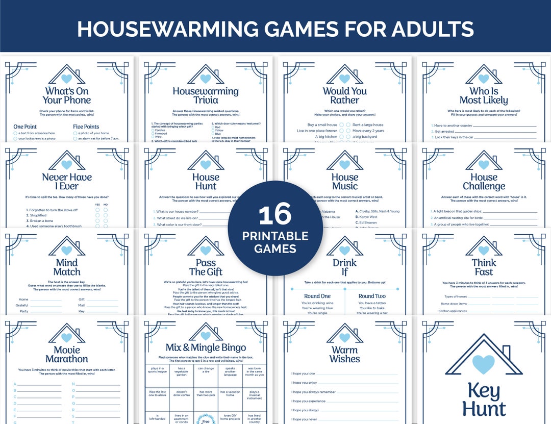 Housewarming Games for Adults, Printable Games Bundle for a ...