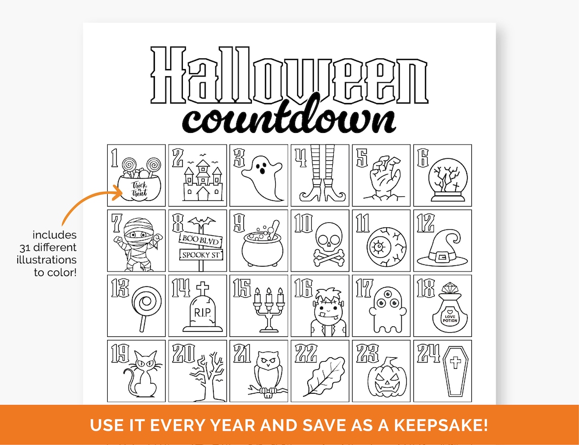 Halloween Countdown Coloring Page Printable Halloween Advent - Etsy Canada