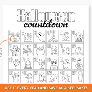 Halloween Countdown Coloring Page, Printable Halloween Advent Calendar ...