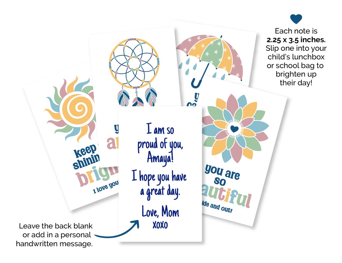 Boho Lunch Box Notes for Kids, Printable Motivational Lunch Notes ...