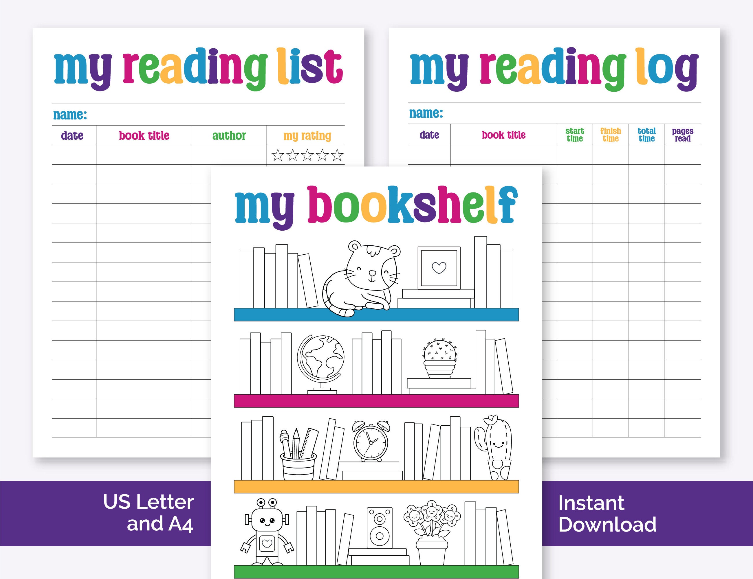 Reading Log for Kids Printable Bookshelf Reading Tracker - Etsy Canada