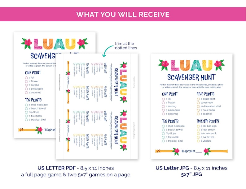 Luau Photo Scavenger Hunt, Hawaiian Theme Game for a Tiki Party, Fun ...