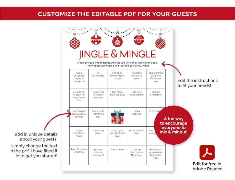 Editable Jingle and Mingle Bingo, Christmas Find the Guest Bingo Game ...