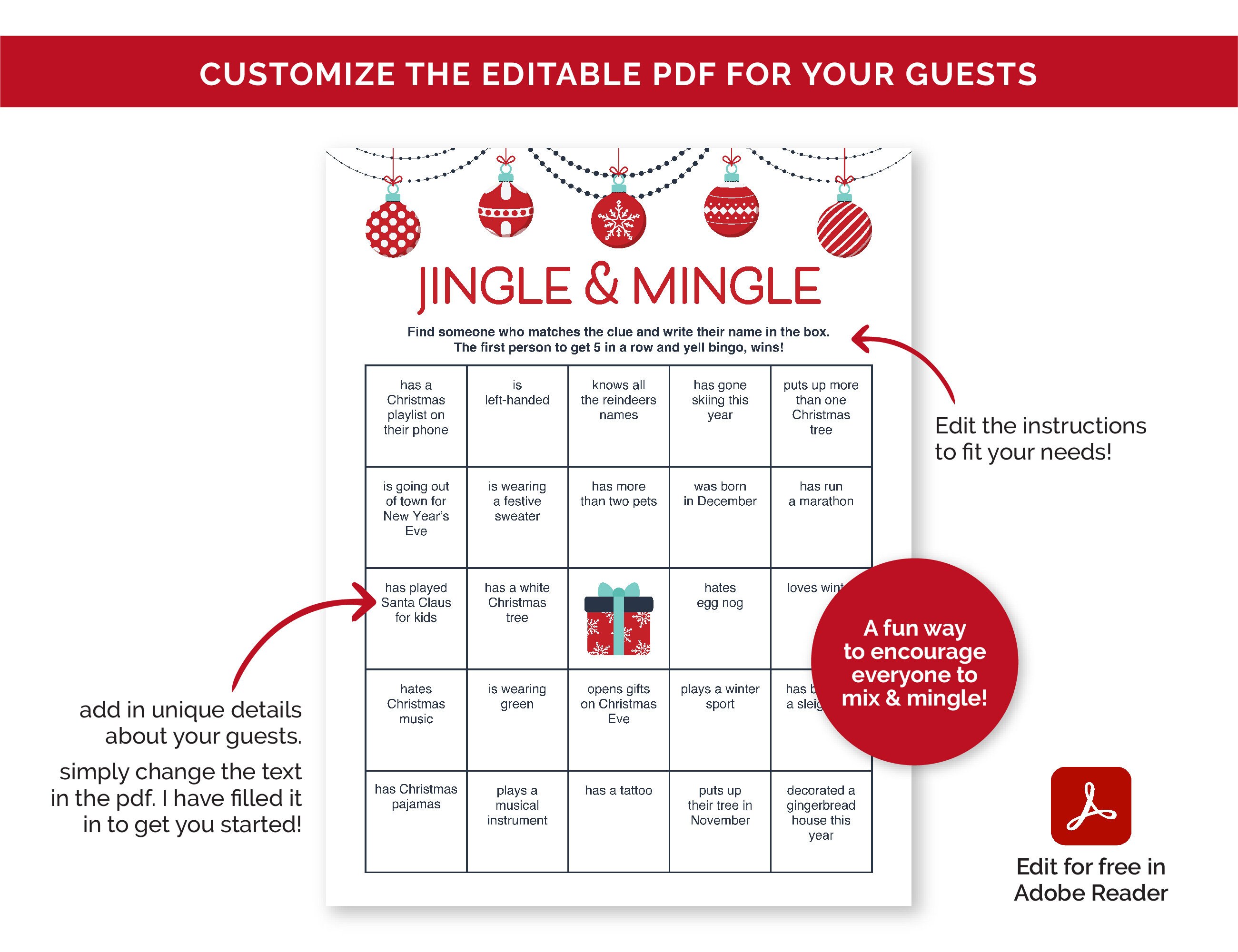 Editable Jingle and Mingle Bingo, Christmas Find the Guest Bingo Game ...