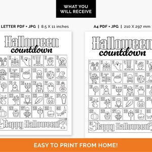 Halloween Countdown Coloring Page, Printable Halloween Advent Calendar ...