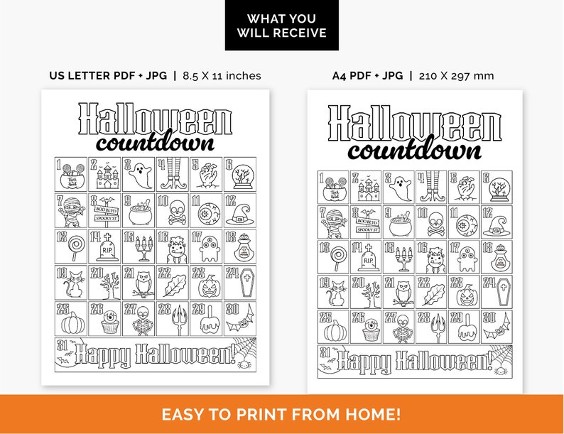 Halloween Countdown Coloring Page, Printable Halloween Advent Calendar ...