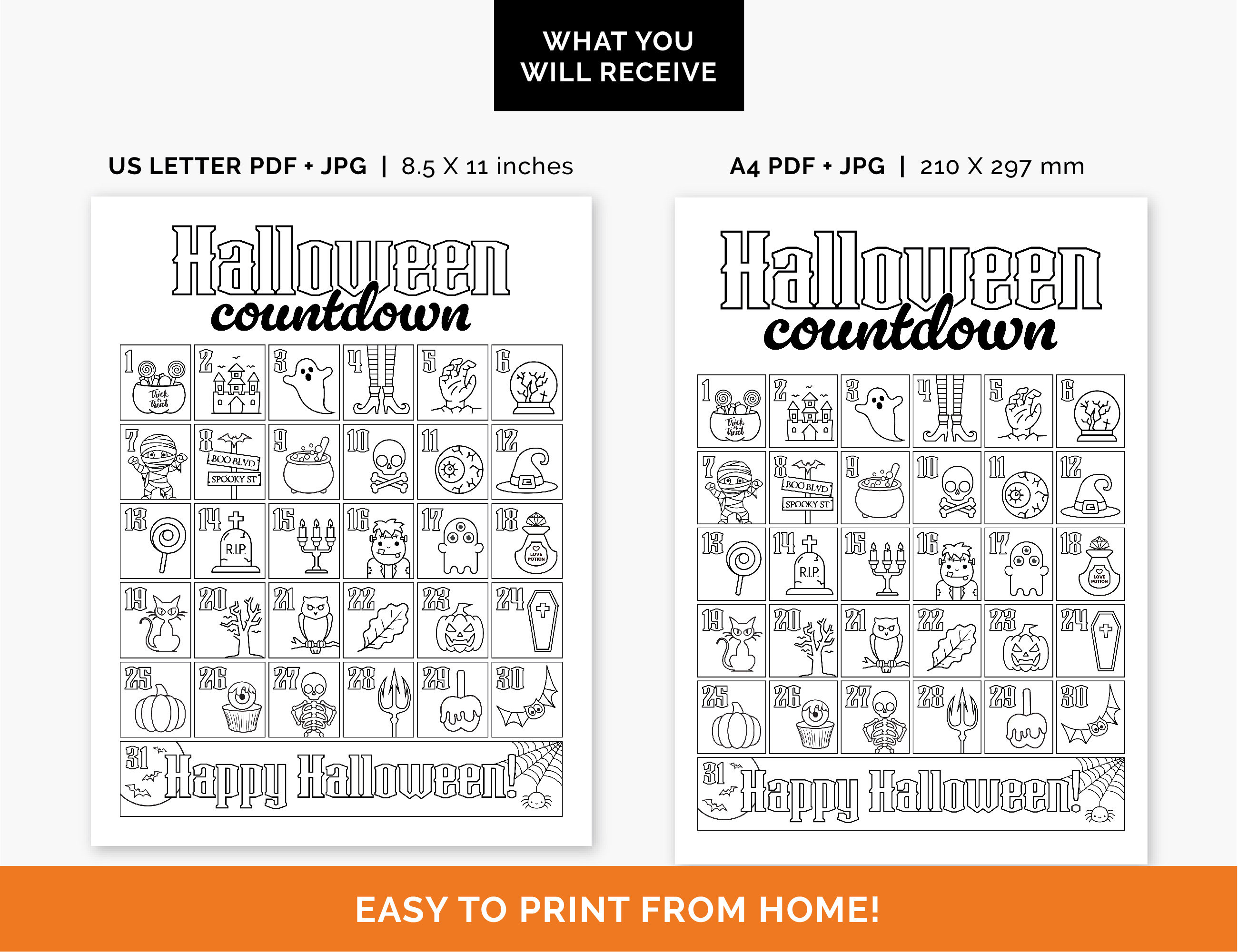 Halloween Countdown Coloring Page Printable Halloween Advent - Etsy Canada
