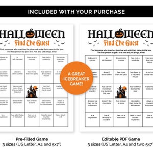 Editable Halloween Find the Guest Bingo Game, Icebreaker Game for a ...