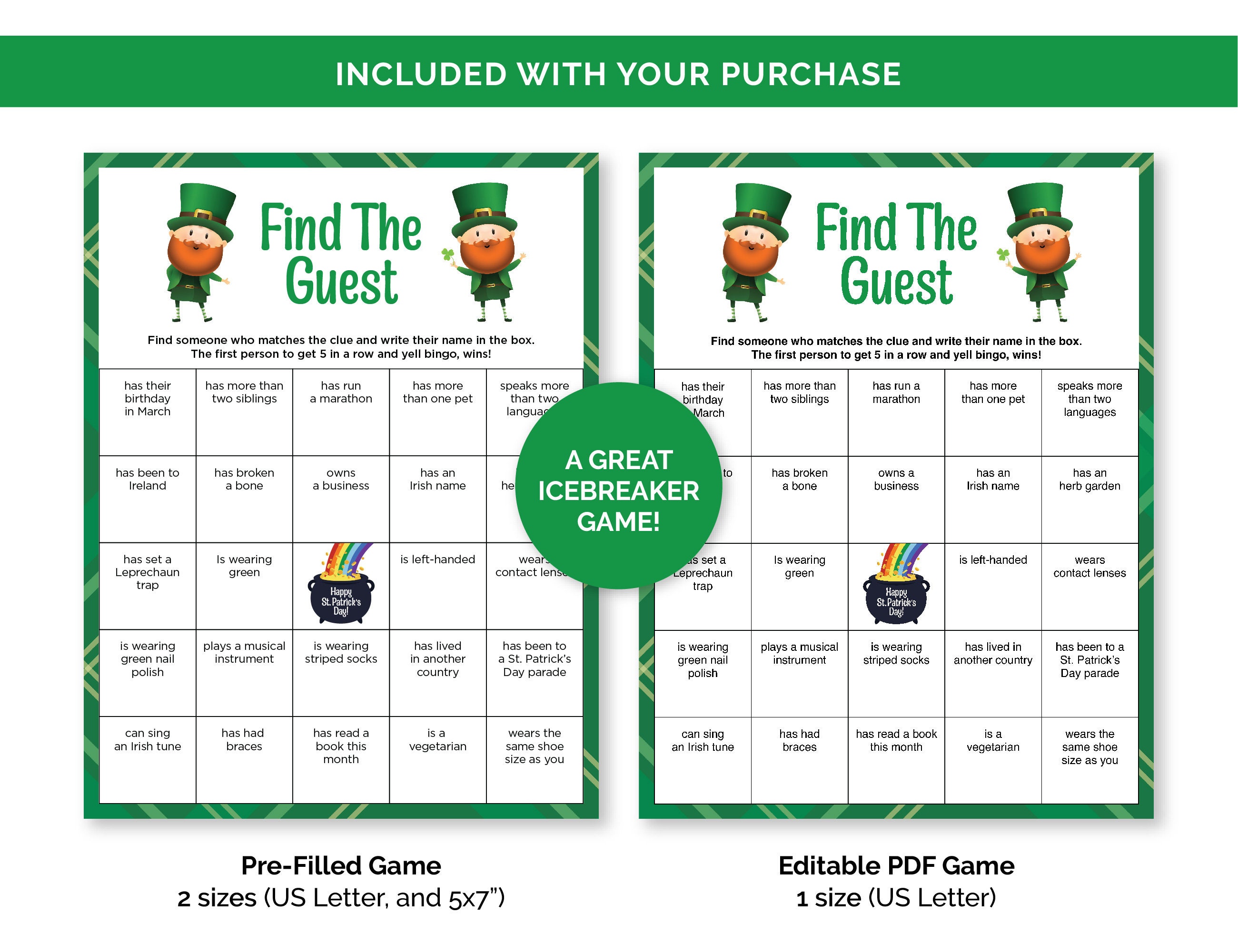 Editable St. Patricks Day Find the Guest Bingo, St. Paddys Day Party ...