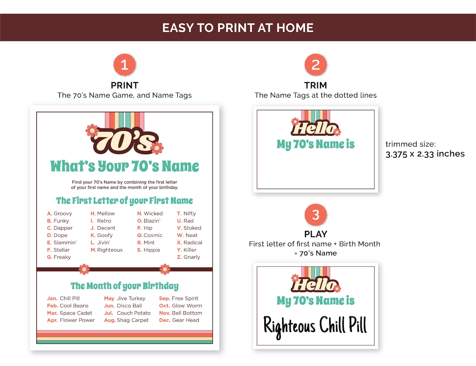 What's Your 70s Name Game, Printable Groovy 70s Party Game for Adults ...
