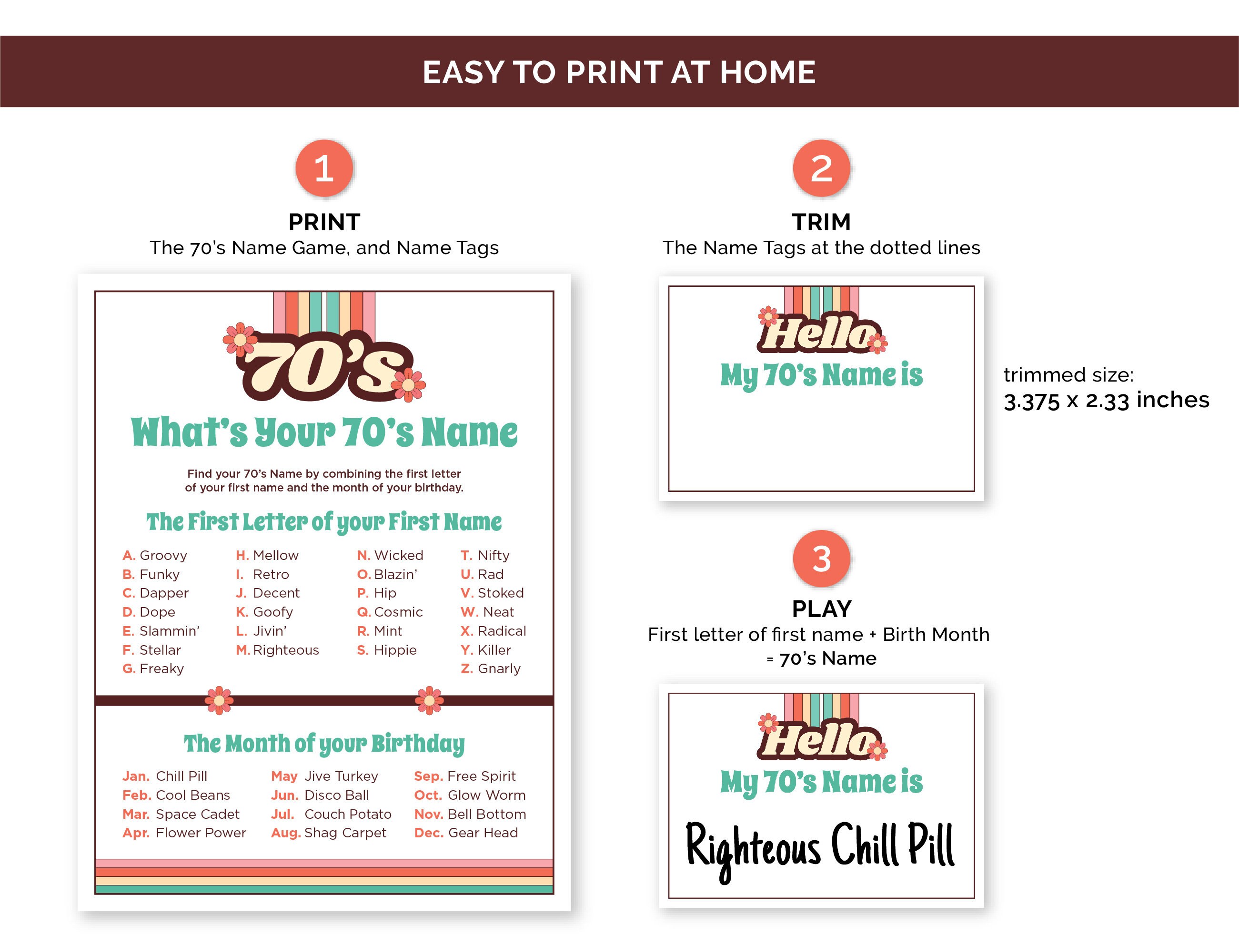 What's Your 70s Name Game, Printable Groovy 70s Party Game for Adults ...