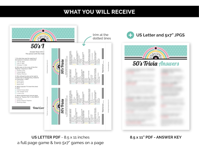 50's Trivia Game, Printable Quiz With Answers for a 50s Theme Party ...
