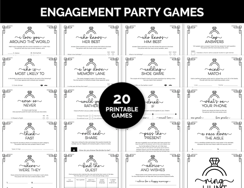 Engagement Party Games, Printable Games Bundle for a Proposal Party ...