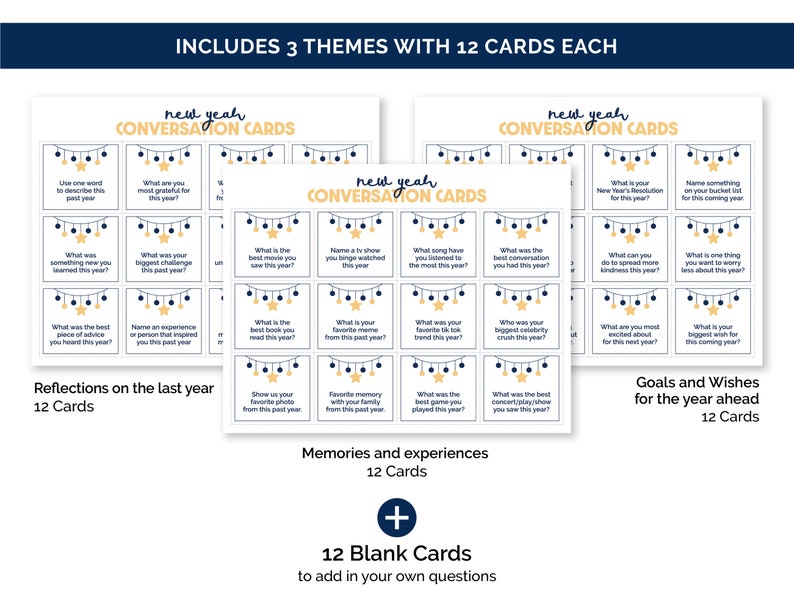 New Year Conversation Cards, 48 Printable Reflection Cards for Adults ...