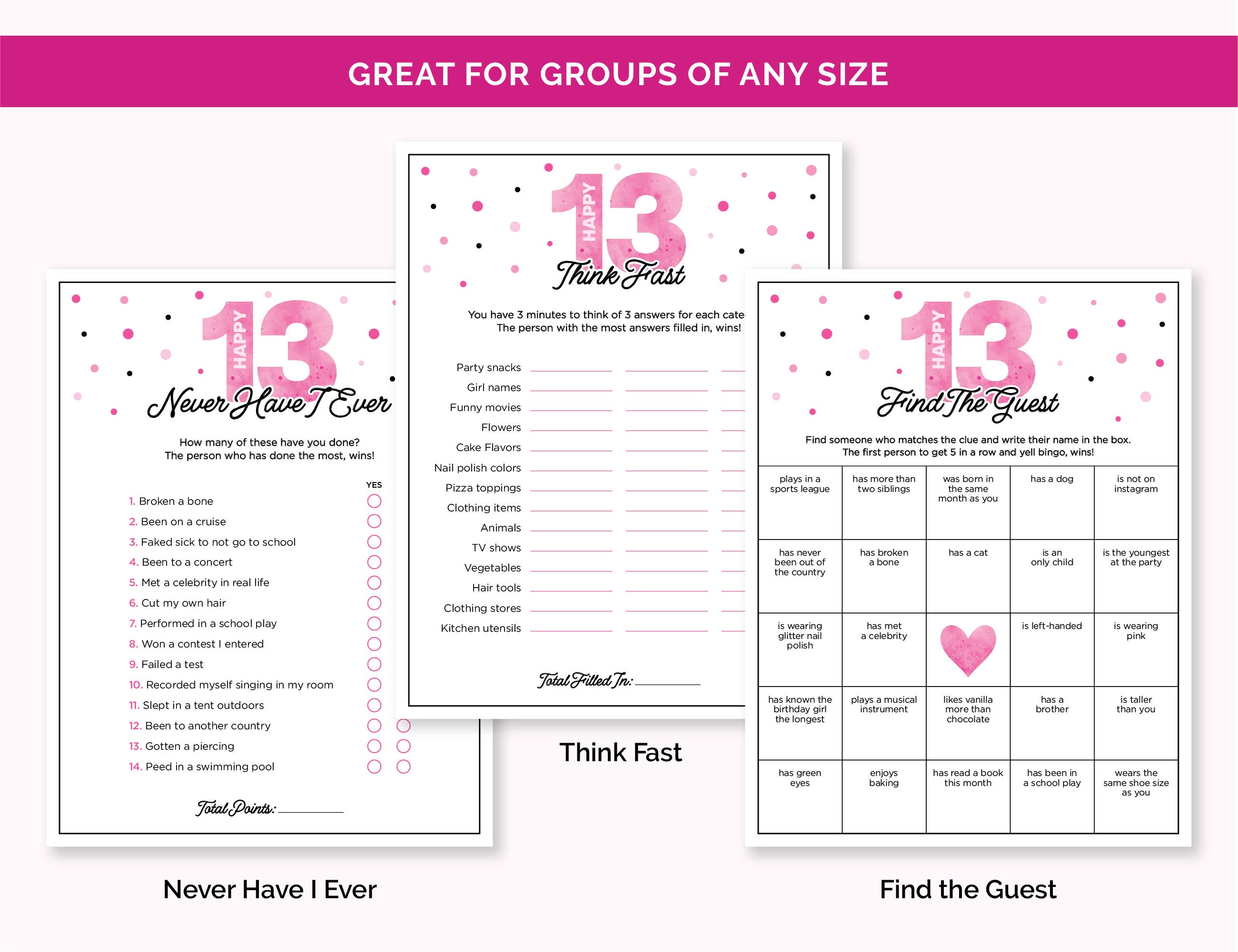 13th Birthday Party Games Printable Thirteenth Birthday Game - Etsy