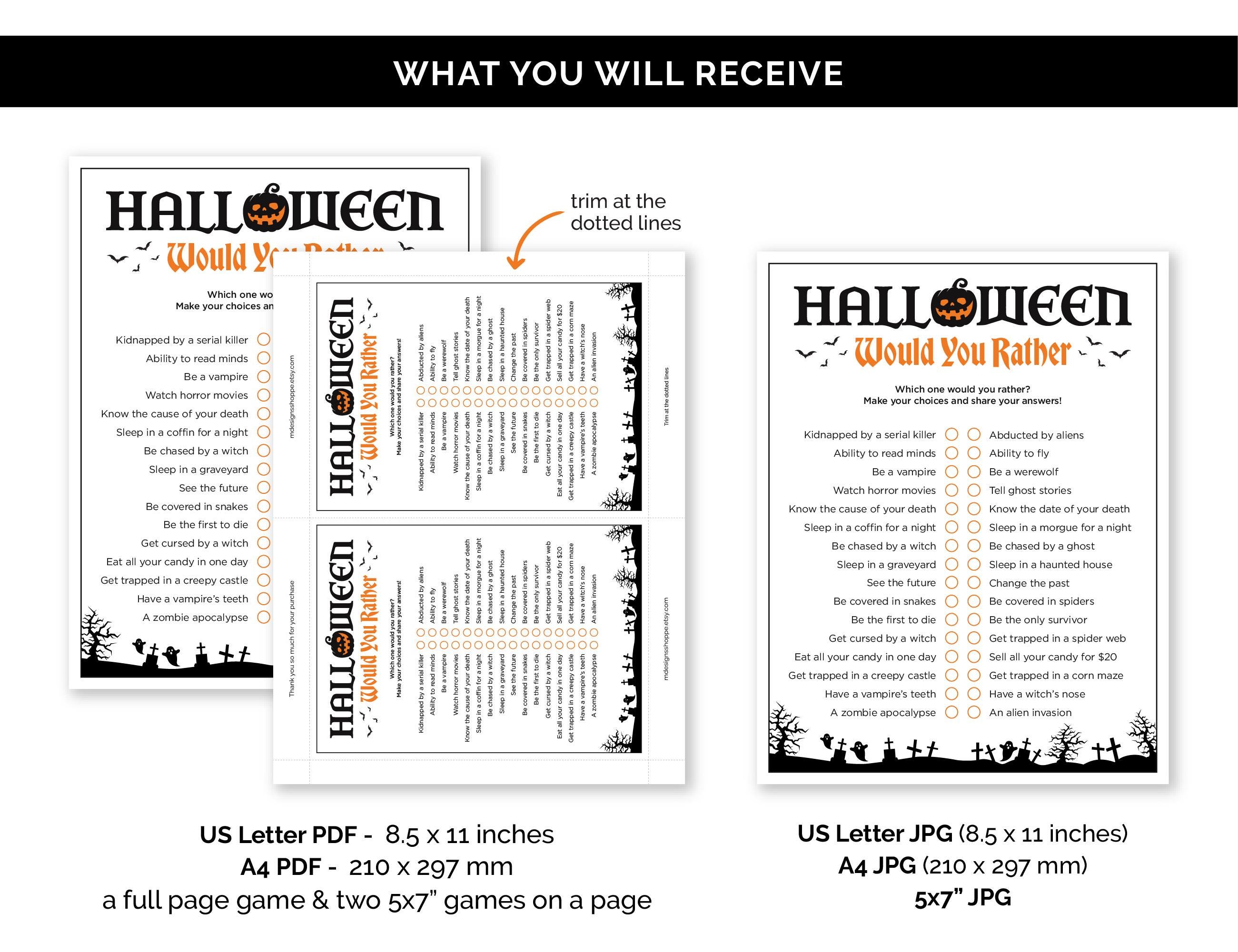 Halloween Would You Rather, Printable Icebreaker Game for Adults ...