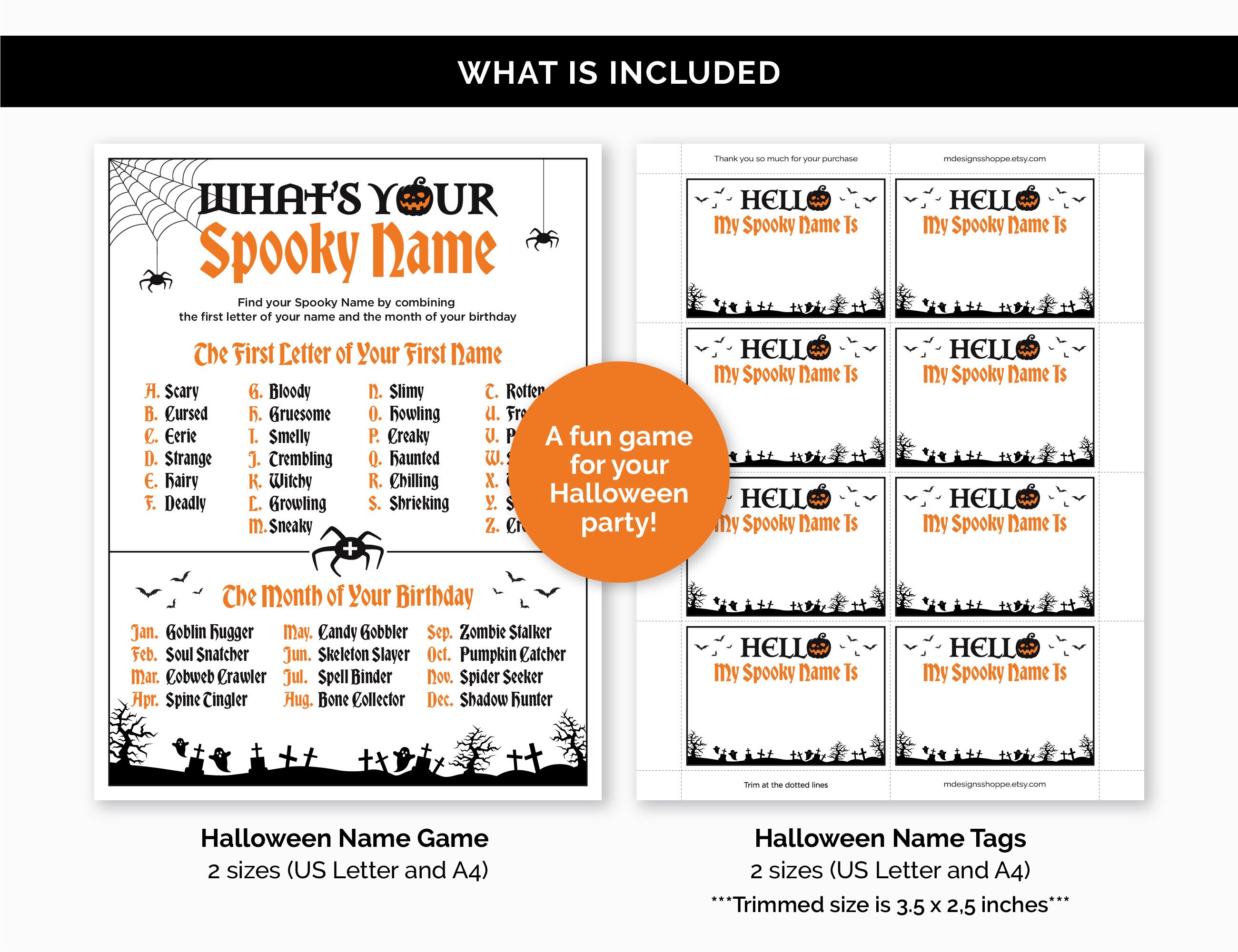 Halloween Name Game, Printable What's Your Spooky Name Game for a ...