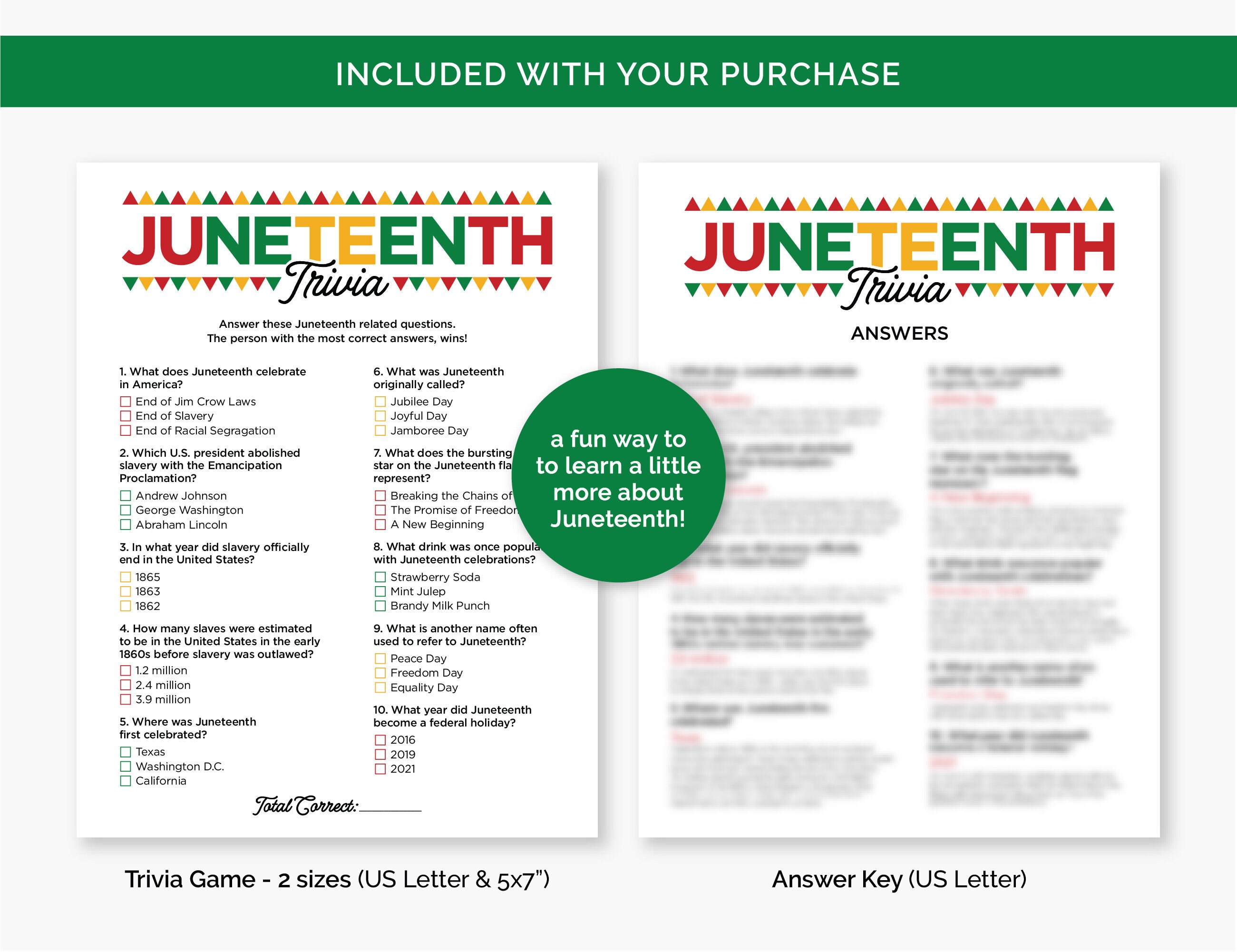 Juneteenth Trivia Game Printable Black History Quiz - Etsy Canada