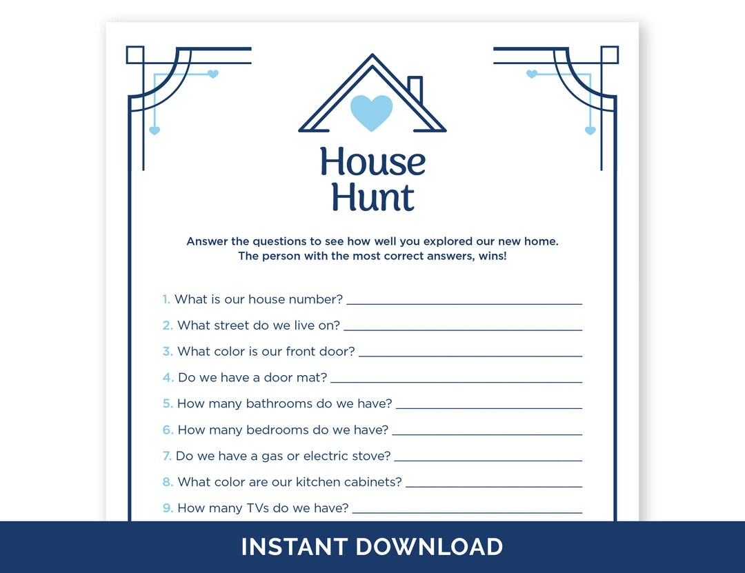 Housewarming House Hunt, Printable New House Trivia Game for a ...