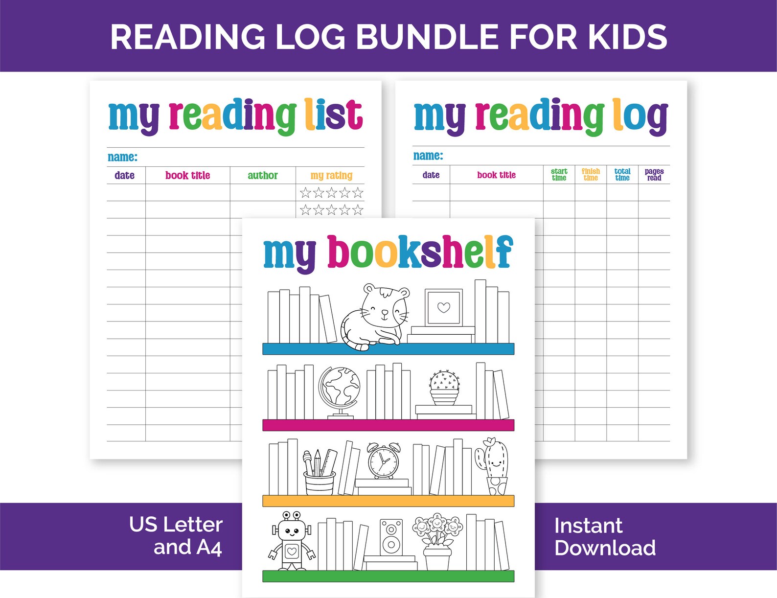 Reading Log for Kids, Printable Bookshelf Reading Tracker, Reading List ...