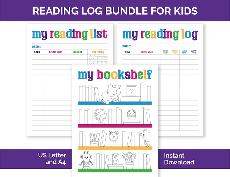 Reading Log for Kids, Printable Bookshelf Reading Tracker, Reading List ...