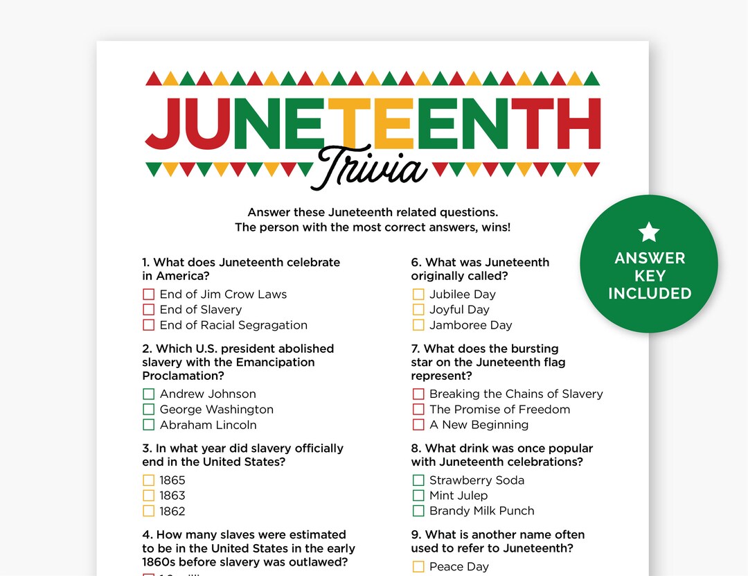 Juneteenth Trivia Game Printable Black History Quiz - Etsy