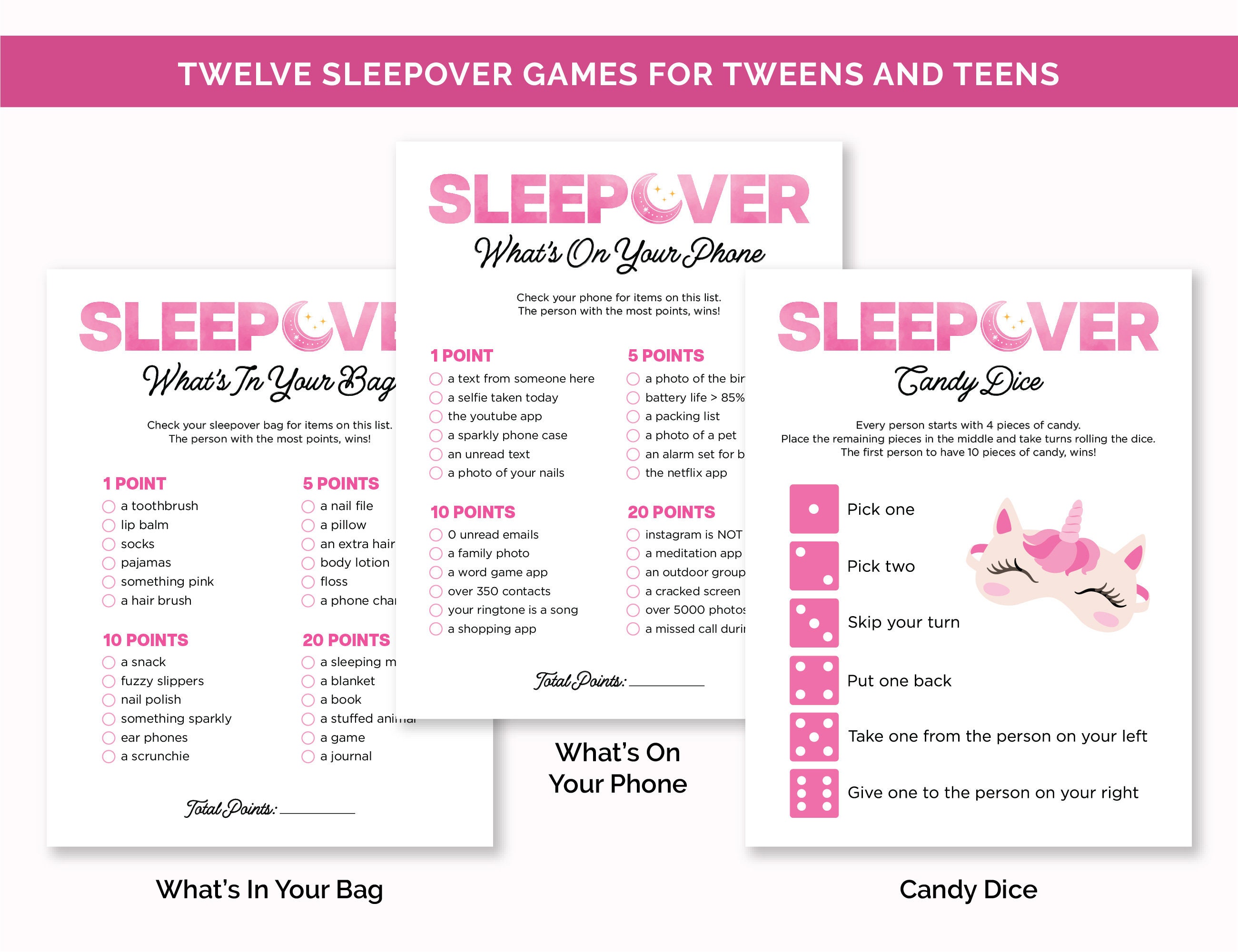 Sleepover Birthday Party Games, Printable Games Bundle for a Slumber ...