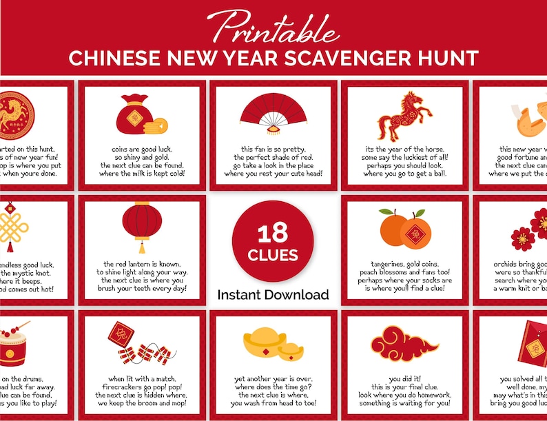 Chinese New Year Scavenger Hunt for Kids, Printable 2026 Lunar New Year ...