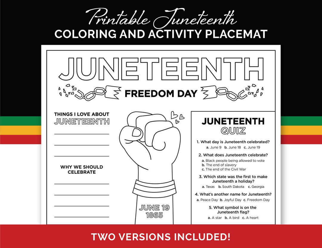 Juneteenth Kids Coloring and Activities Page, Printable Kids Activity ...