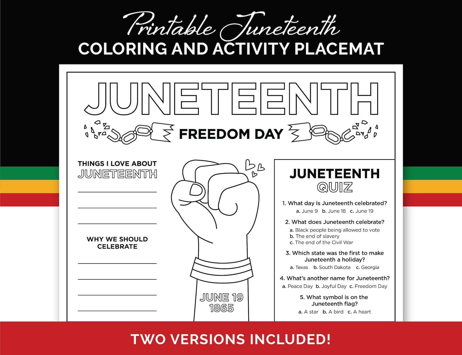 Juneteenth Kids Coloring and Activities Page, Printable Kids Activity ...