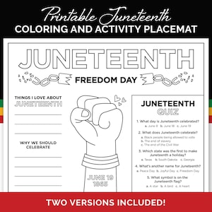 Juneteenth Kids Coloring and Activities Page, Printable Kids Activity ...